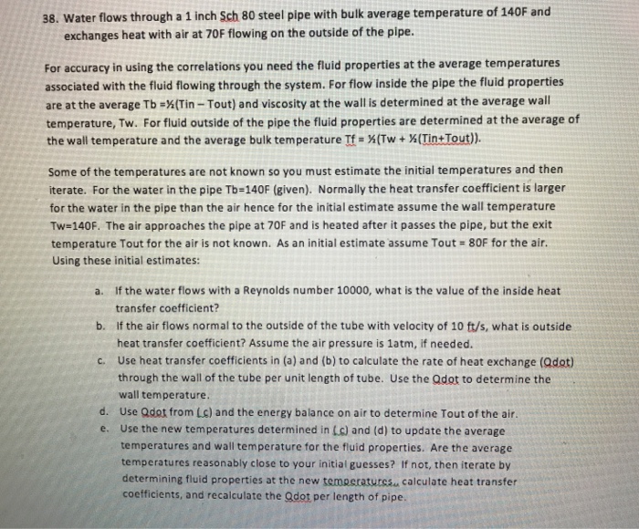 Solved 38. Water flows through a 1 inch Sch 80 steel pipe | Chegg.com