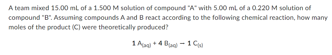 Solved A team mixed 15.00 mL of a 1.500M solution of | Chegg.com