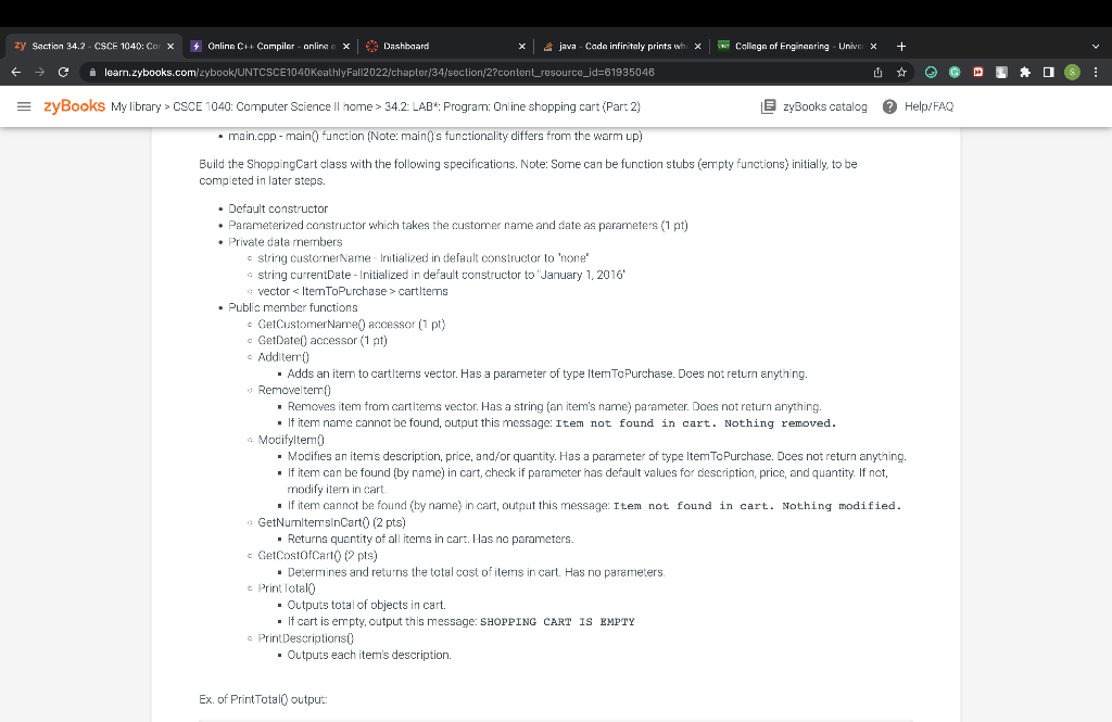 Solved 34.2 LAB*: Program: Online shopping cart (Part 2) | Chegg.com
