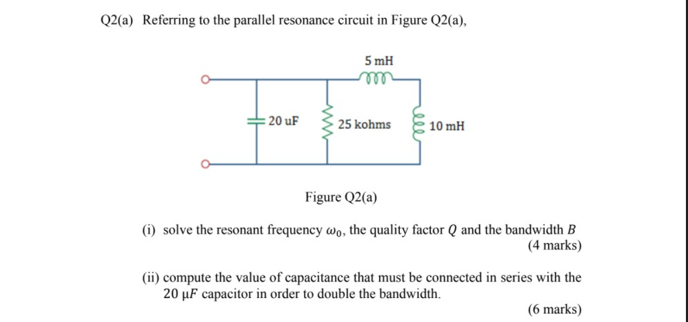 Solved Q2(a) Referring to the parallel resonance circuit in | Chegg.com