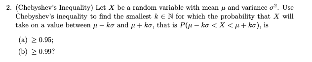 Solved 2. (Chebyshev's Inequality) Let X be a random | Chegg.com