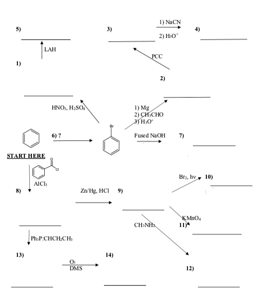 Solved 5) 3) 1) 6) ? START HERE ↓Ph3P:CHCH2CH3 13) 14) DMSO3 | Chegg.com