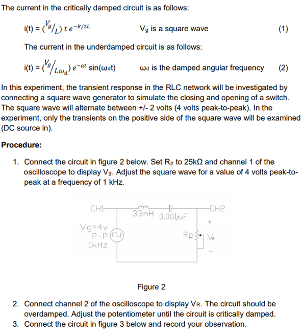 To observe the transient responses of a series RLC | Chegg.com