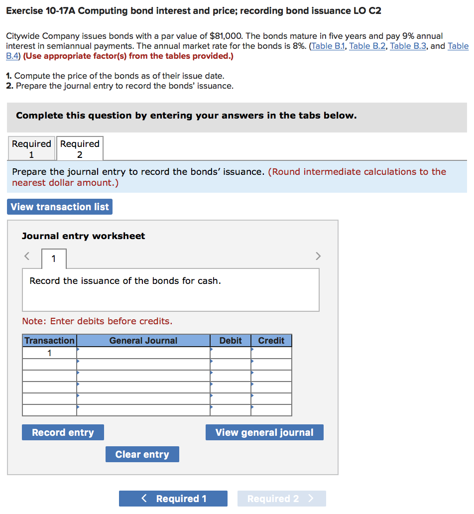 Solved Exercise 10-17A Computing bond interest and price; | Chegg.com
