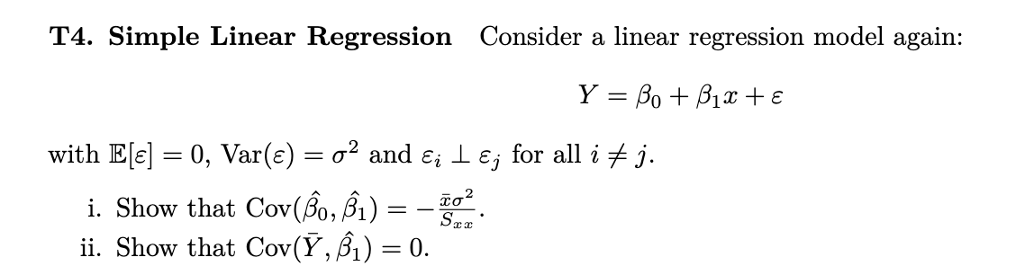 Solved T4. Simple Linear Regression Consider a linear | Chegg.com