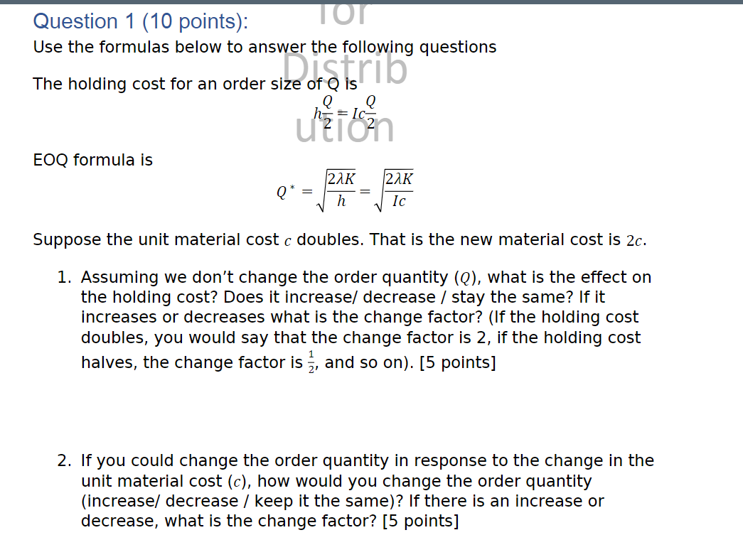 Solved Question 1 (10 points): TOT Use the formulas below to | Chegg.com