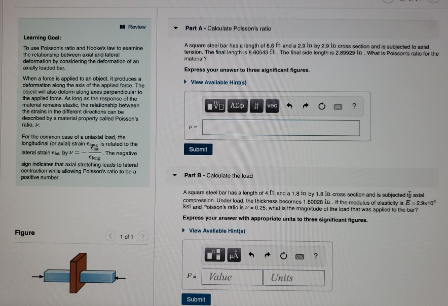 Solved Review Part A Calculate Poisson's ratio Learning | Chegg.com