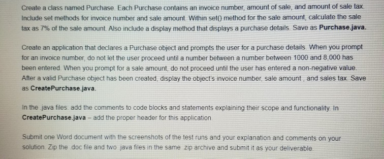 Solved Create a class named Purchase. Each Purchase contains | Chegg.com