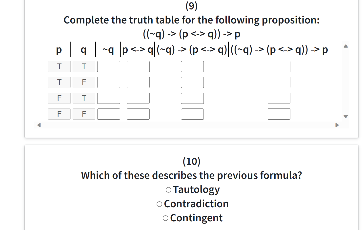 (10) Which of these describes the previous formula? | Chegg.com
