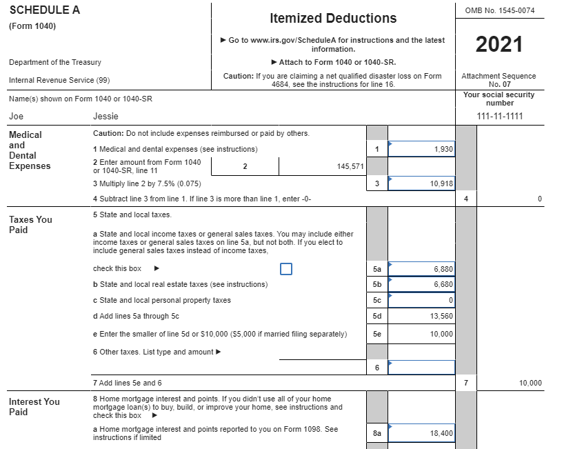 Solved **NEED 12a and 13 on 1040*** Schedule A included for | Chegg.com