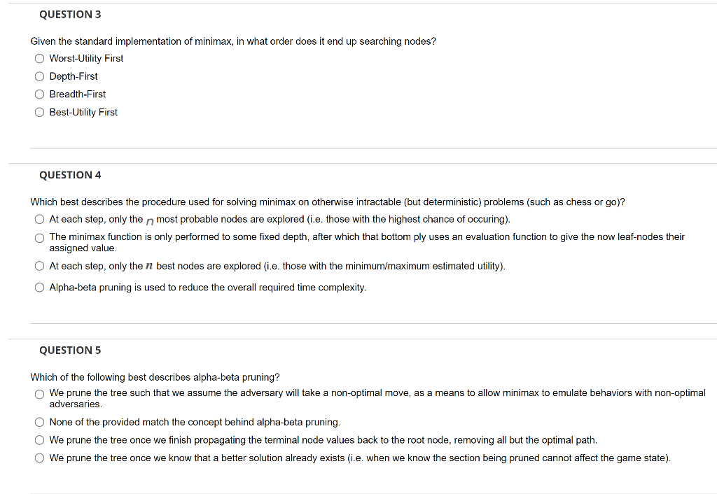 Solved QUESTION 1 Which of the following adversarial search | Chegg.com