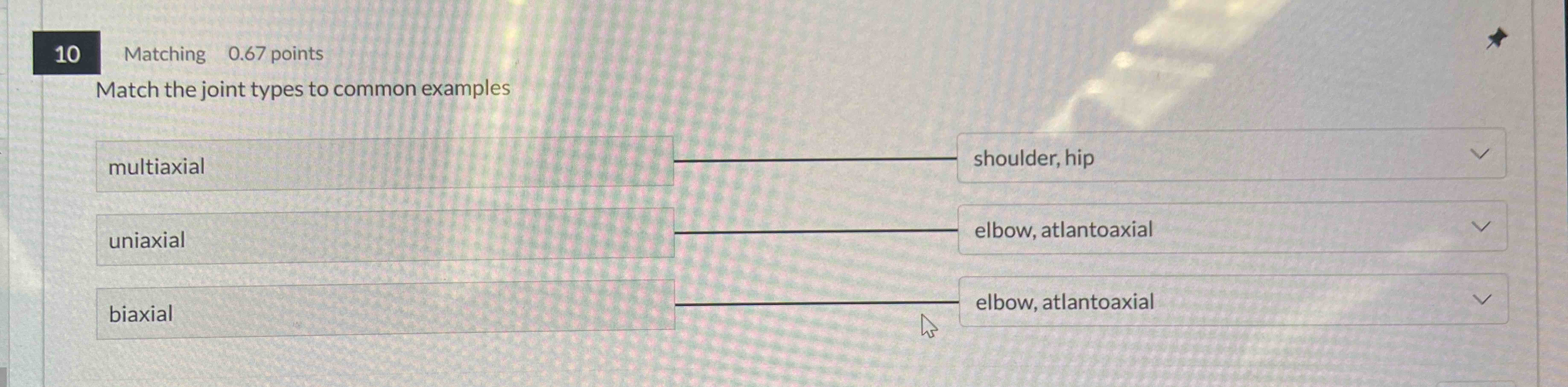 Solved 10Matching 0.67 ﻿pointsMatch the joint types to | Chegg.com