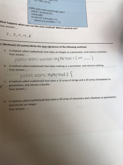 Solved How do I write the java signatures for c and d? | Chegg.com