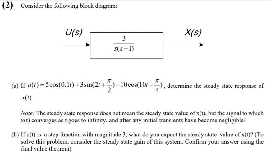 Solved (2) Consider the following block diagram: U(S) 7 X(s) | Chegg.com