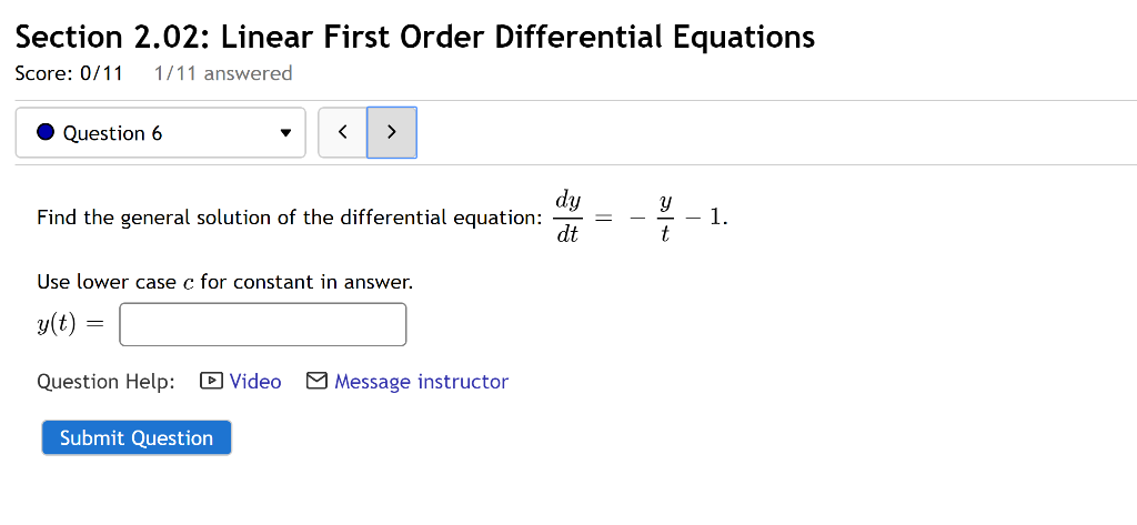 Solved Section 2.02: Linear First Order Differential | Chegg.com