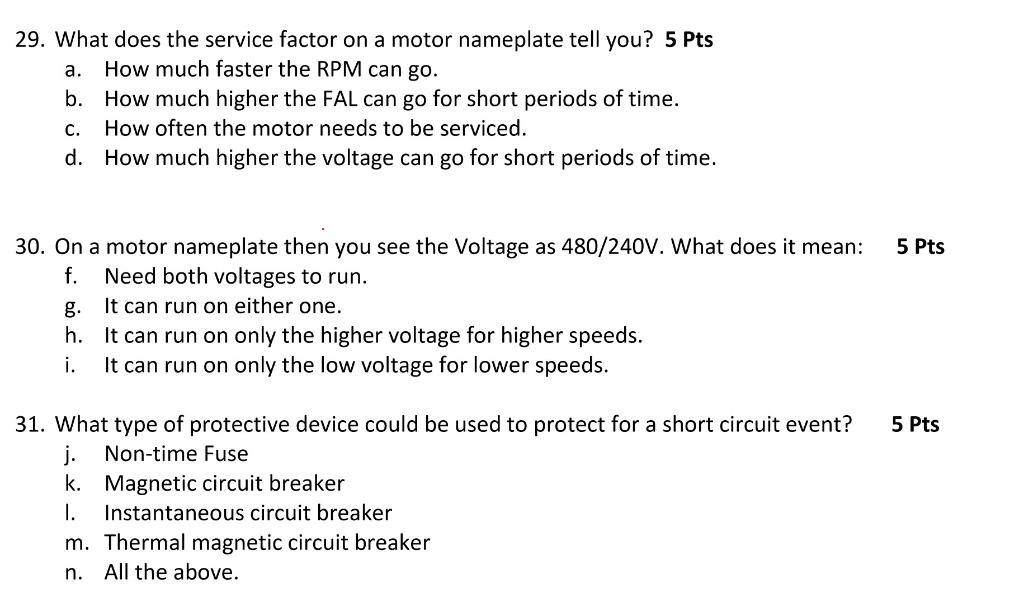 Solved a. 29. What does the service factor on a motor | Chegg.com