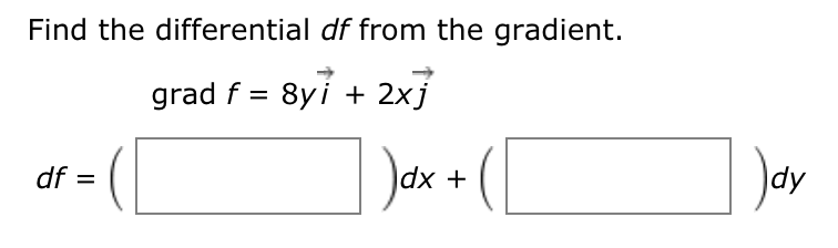 Solved Find the differential df from the gradient. grad f | Chegg.com
