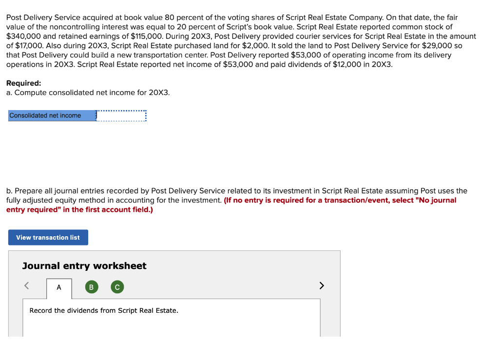 Solved Post Delivery Service acquired at book value 80 | Chegg.com