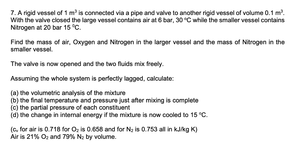 Solved 7. A rigid vessel of 1 m3 is connected via a pipe and | Chegg.com