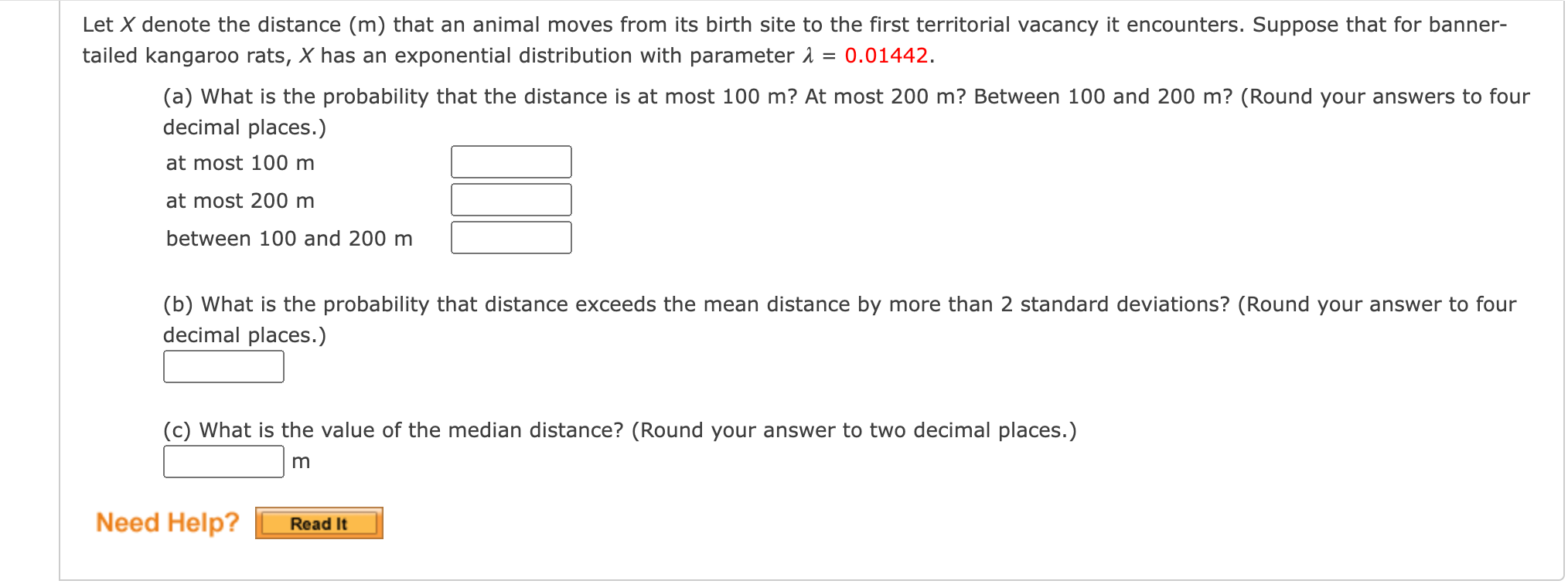 Solved Let X denote the distance (m) that an animal moves | Chegg.com