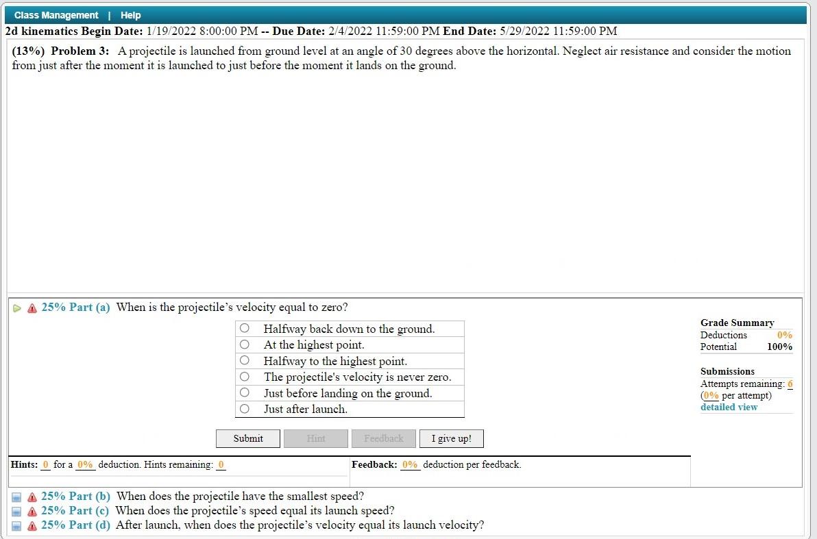 Solved Class Management | Help 2d kinematics Begin Date: | Chegg.com