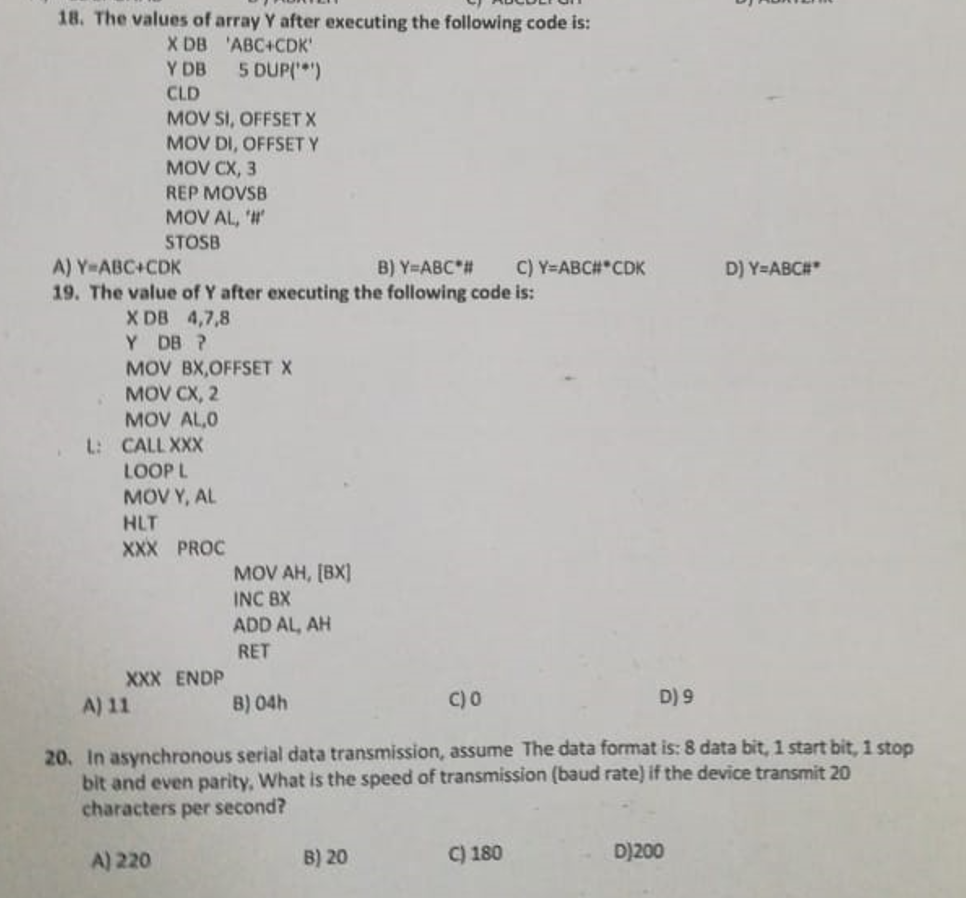 Solved 18 The Values Of Array Y After Executing The 
