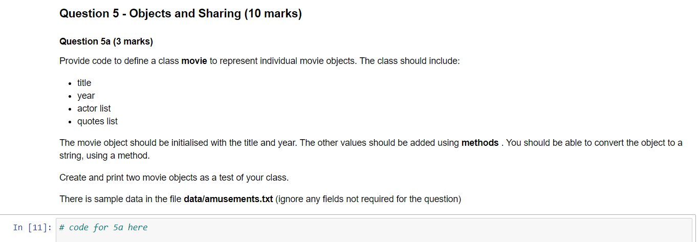 Solved Question 5 - Objects and Sharing (10 marks) Question | Chegg.com