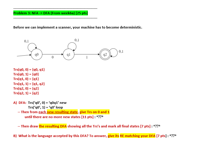 Solved Problem 3: NFA -> DFA (From week6a) (25 pts] Before | Chegg.com