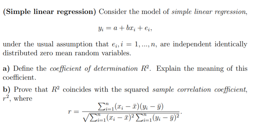 Solved (Simple linear regression) Consider the model of | Chegg.com