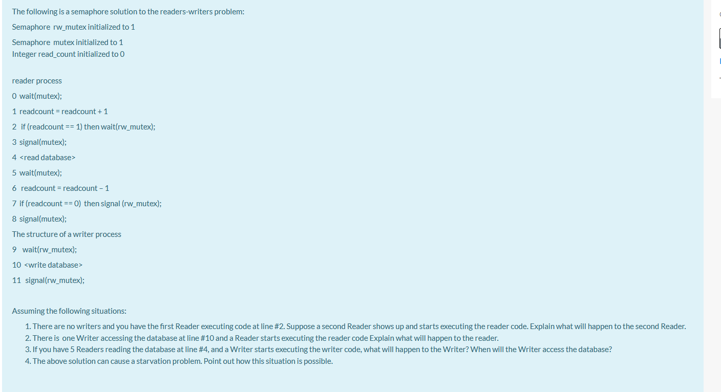 Solved The following is a semaphore solution to the | Chegg.com