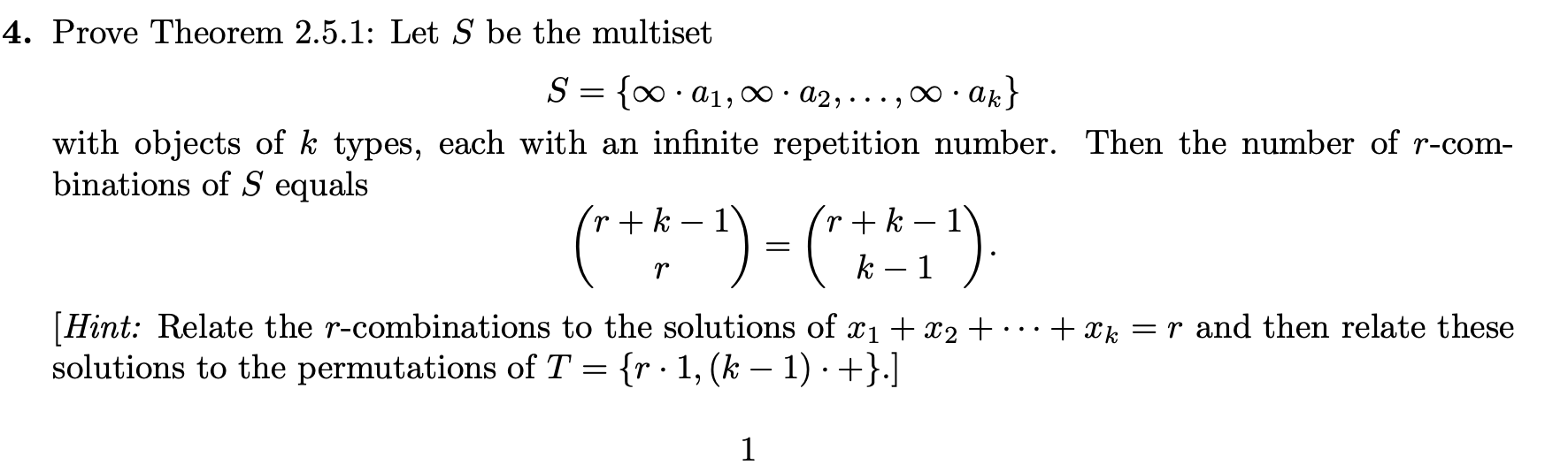 Solved 4. Prove Theorem 2.5.1: Let S be the multiset S = | Chegg.com