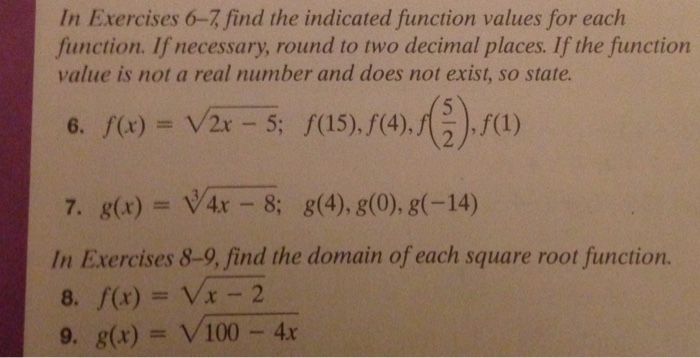 Solved In Exercises 6-7 find the indicated function values | Chegg.com