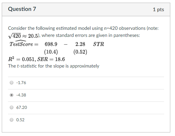 Solved Question7 1 pts Consider the following estimated | Chegg.com