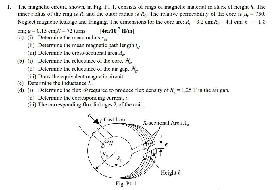 Solved The magnetic circuit, shown, in Fig. P1.1, ﻿consists | Chegg.com
