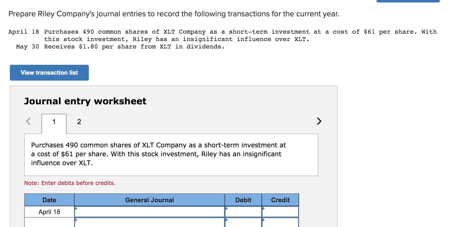 Solved Prepare Riley Company's journal entries to record the | Chegg.com