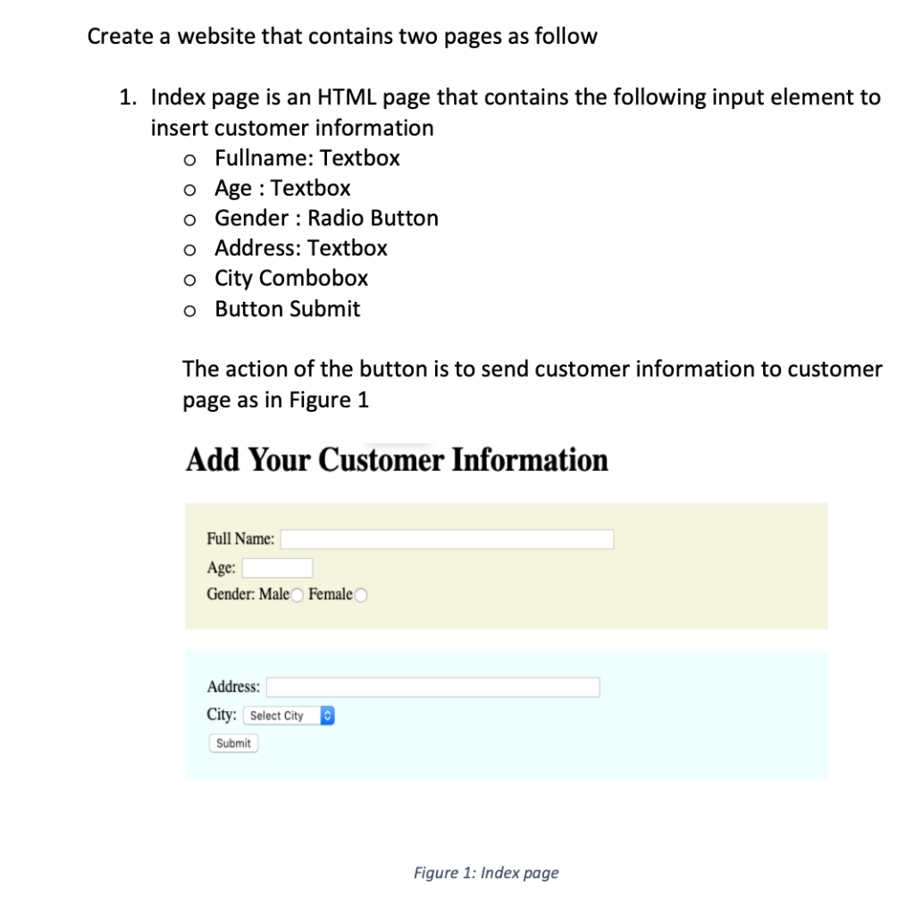 Solved Create a website that contains two pages as follow 1. | Chegg.com