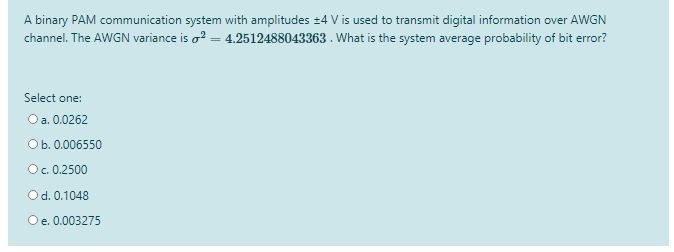 Solved A Binary Pam Communication System With Amplitudes 4