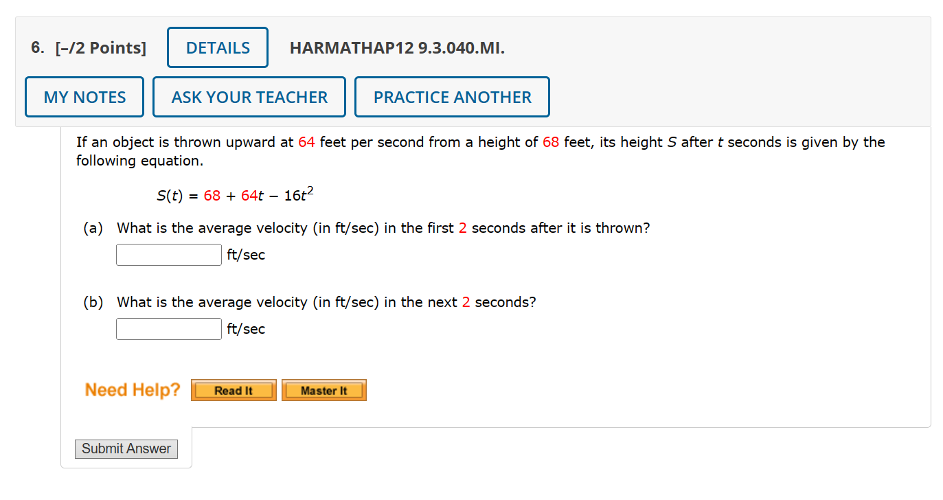 Solved If an object is thrown upward at 64 feet per second | Chegg.com