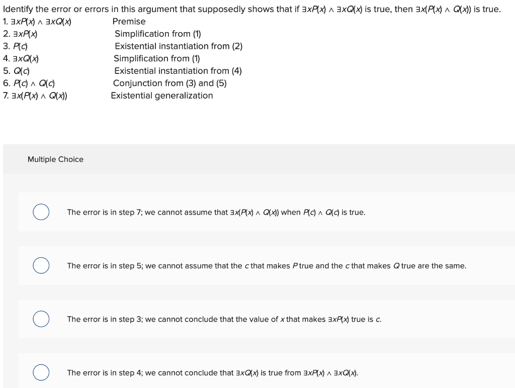 Solved Identify the error or errors in this argument that | Chegg.com