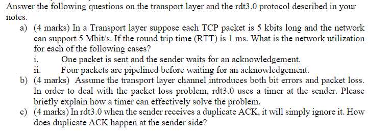 Solved Answer the following questions on the transport layer | Chegg.com