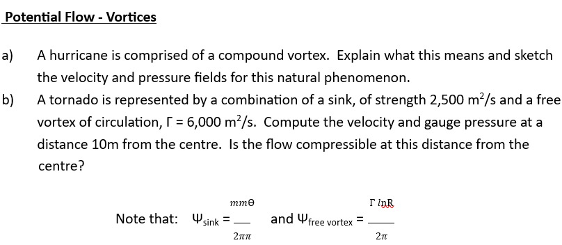 Solved a) A hurricane is comprised of a compound vortex. | Chegg.com
