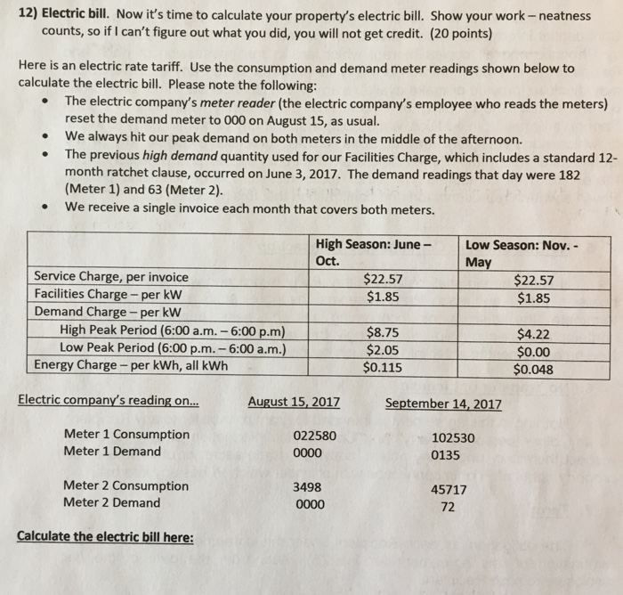 Solved 12) Electric bill. Now it's time to calculate your | Chegg.com
