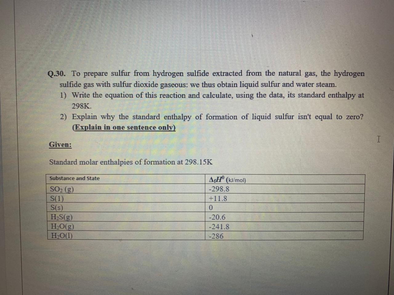 Solved Q.30. To prepare sulfur from hydrogen sulfide | Chegg.com