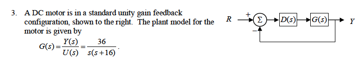 Solved R- 3. A DC motor is in a standard unity gain feedback | Chegg.com