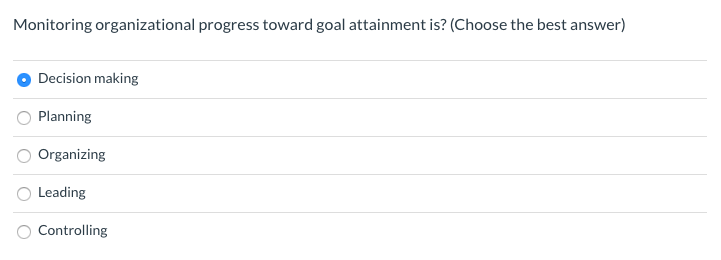 Solved Monitoring organizational progress toward goal | Chegg.com