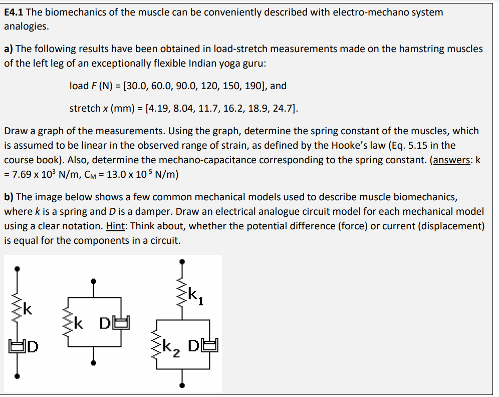 Solved E4.1 ﻿The biomechanics of the muscle can be | Chegg.com