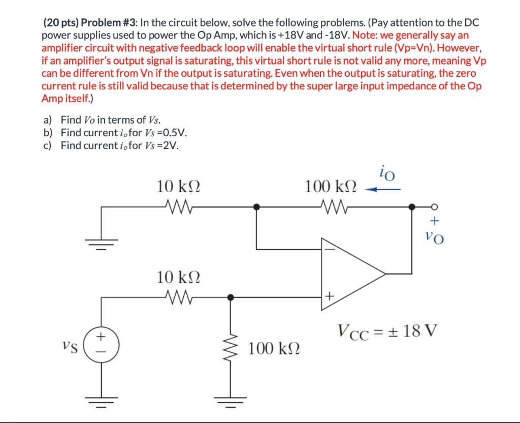 Solved (20 pts) Problem \#3: In the circuit below, solve the | Chegg.com