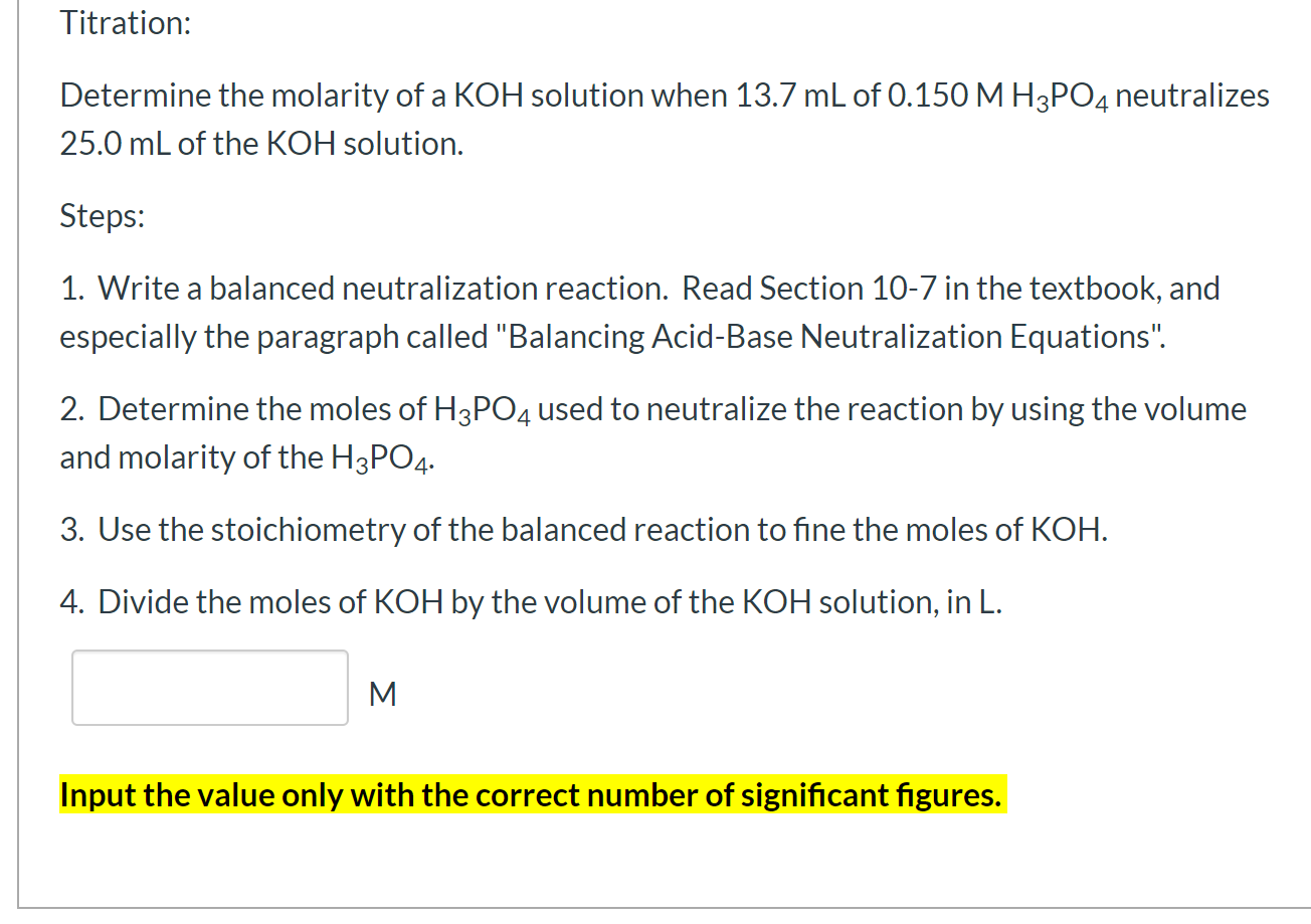 Solved Titration: Determine the molarity of a KOH solution | Chegg.com