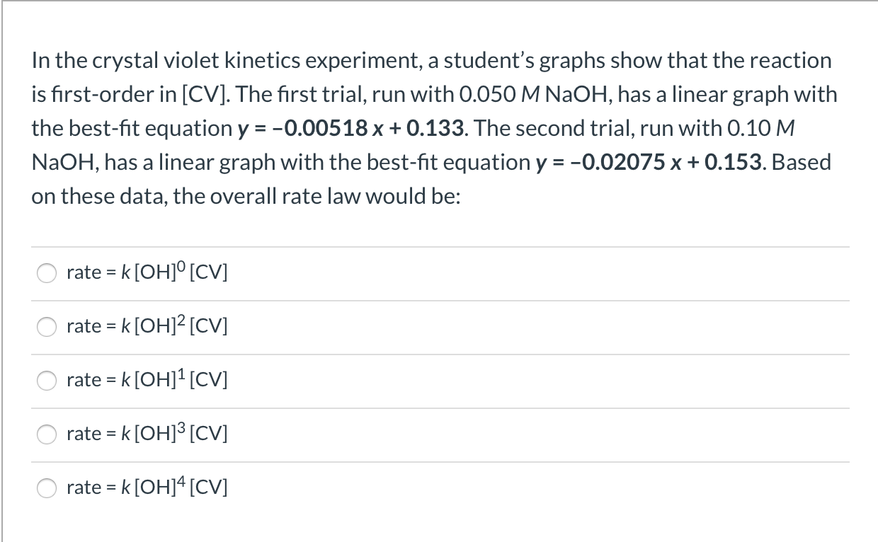 Solved In the crystal violet kinetics experiment, a | Chegg.com