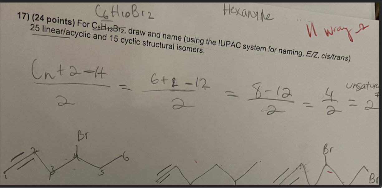 Solved C6H10 B12 17) (24 points) For C6H13BB1, draw and | Chegg.com